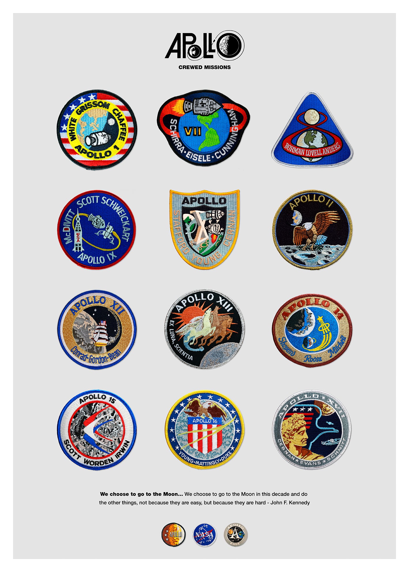 Apollo Crewed Mission Badges - Apollo Programma - Prints en posters ...