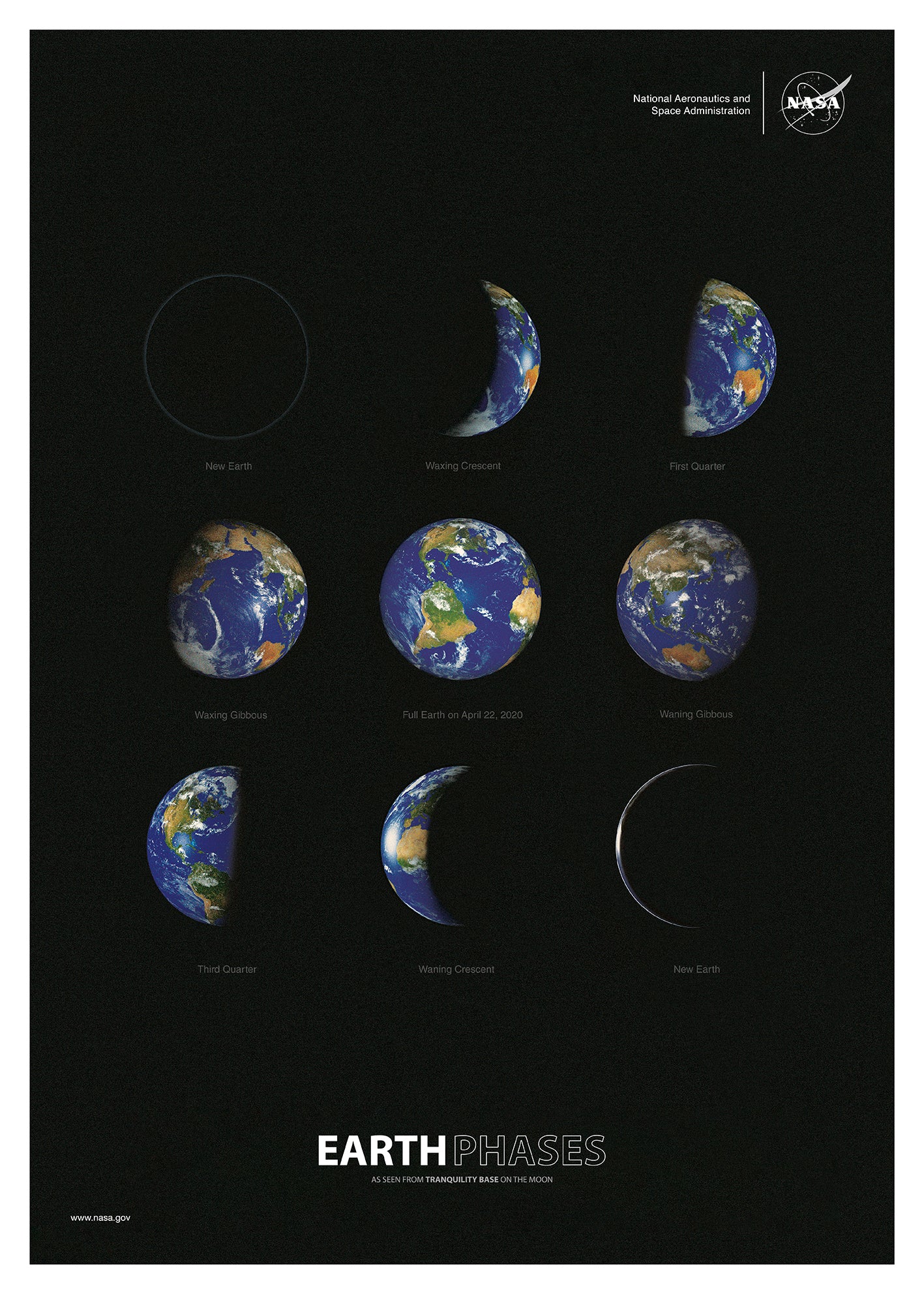 Nine Phases Of Earth From Tranquility Base - Aarde & Maan - Prints en ...